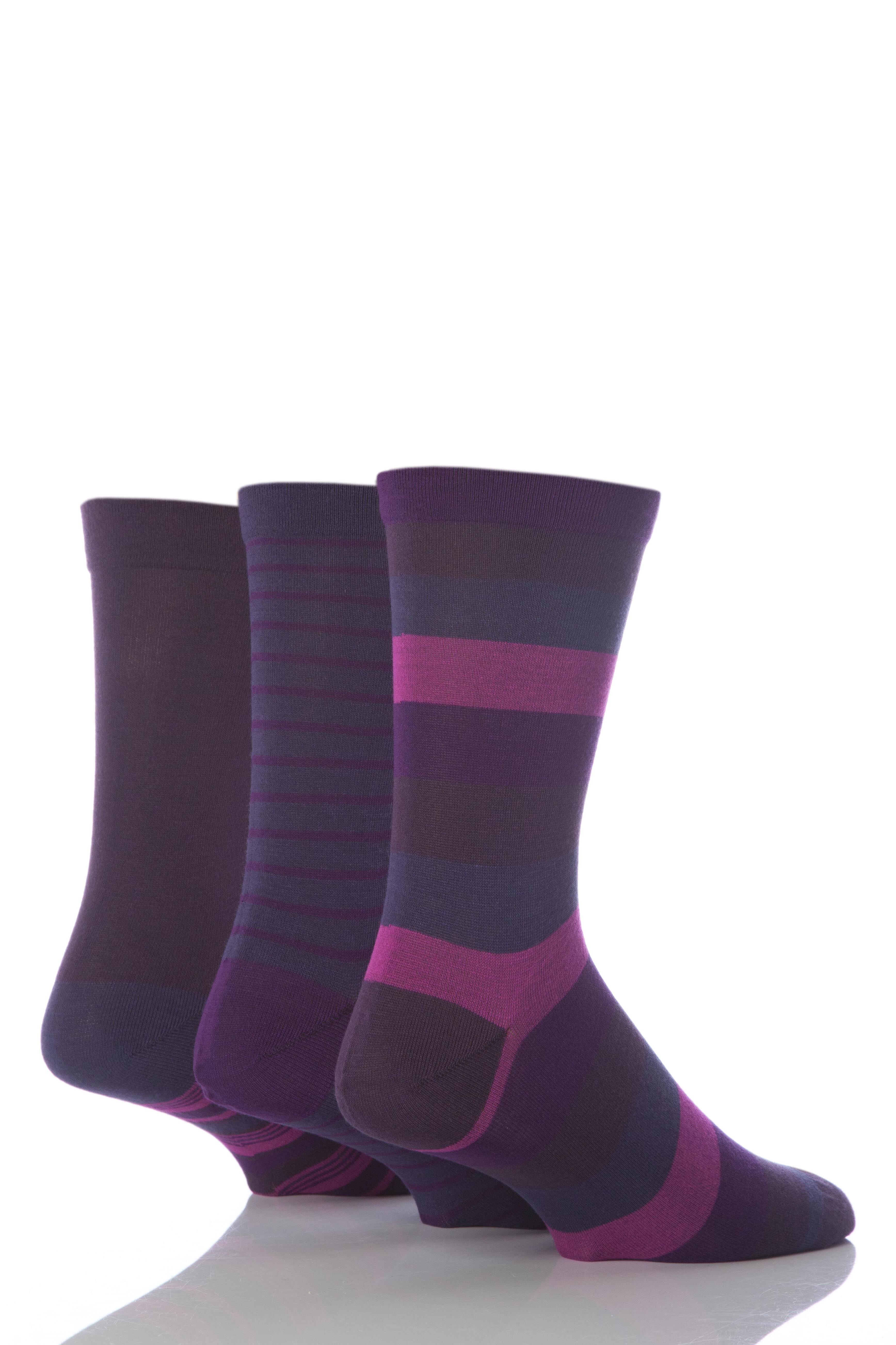 Mens 3 Pair Sockshop Gentle Grip Purple Stripe Bamboo Socks Purple 6-11 ...