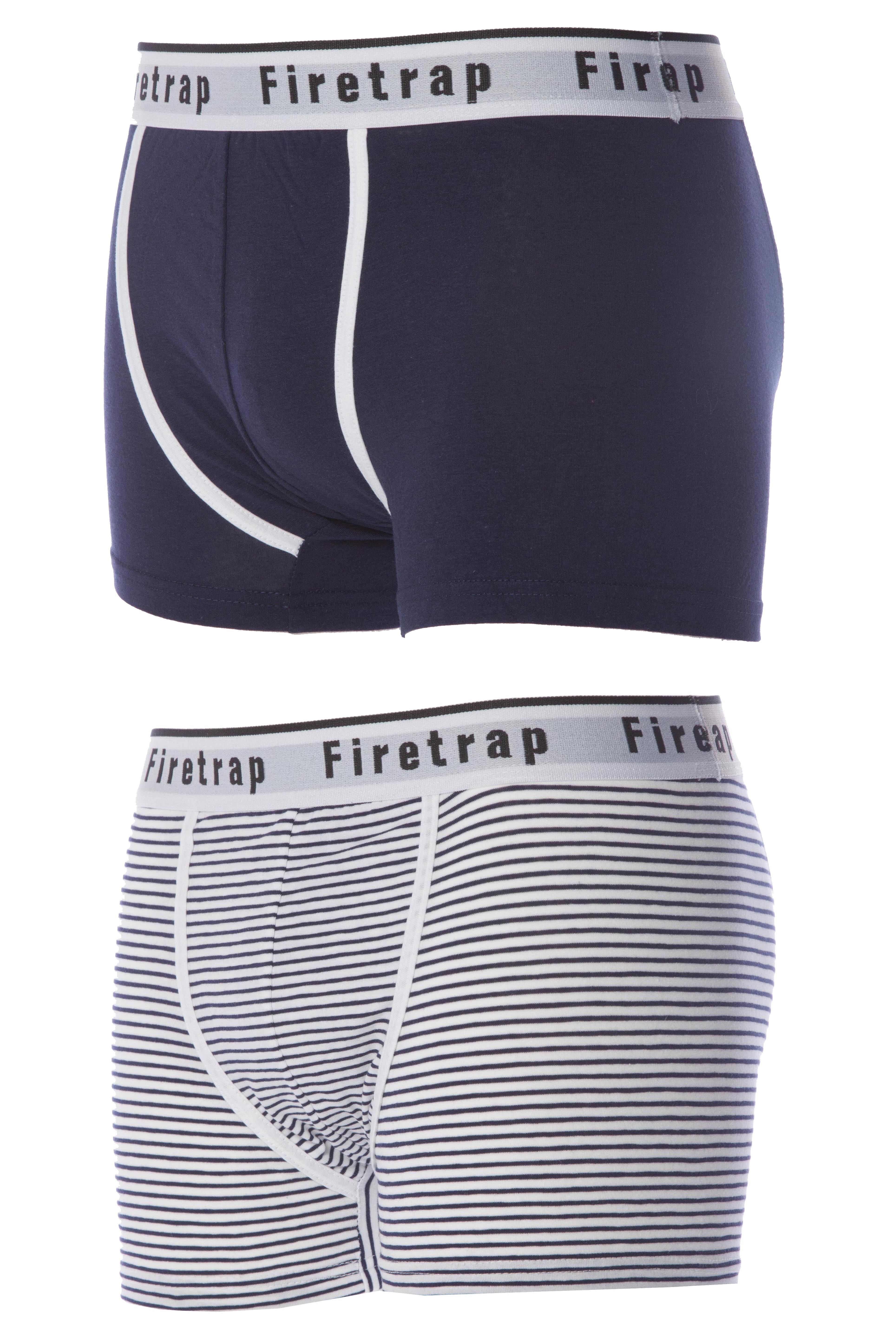 Mens 2 Pack Firetrap Plain & Stripe Boxer Shorts In Blue & White Blue ...